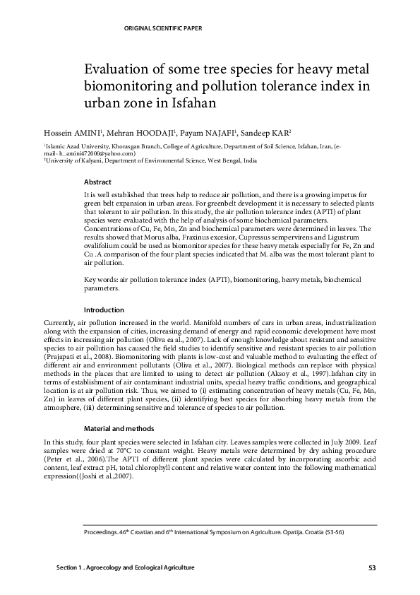 (PDF) Evaluation of some tree species for heavy metal biomonitoring and ...