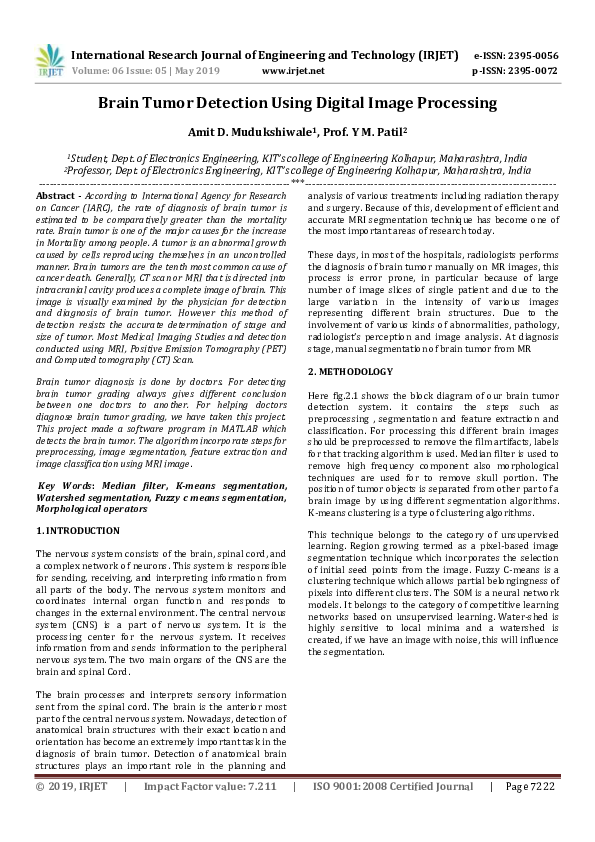Pdf Brain Tumor Detection Using Digital Image Processing