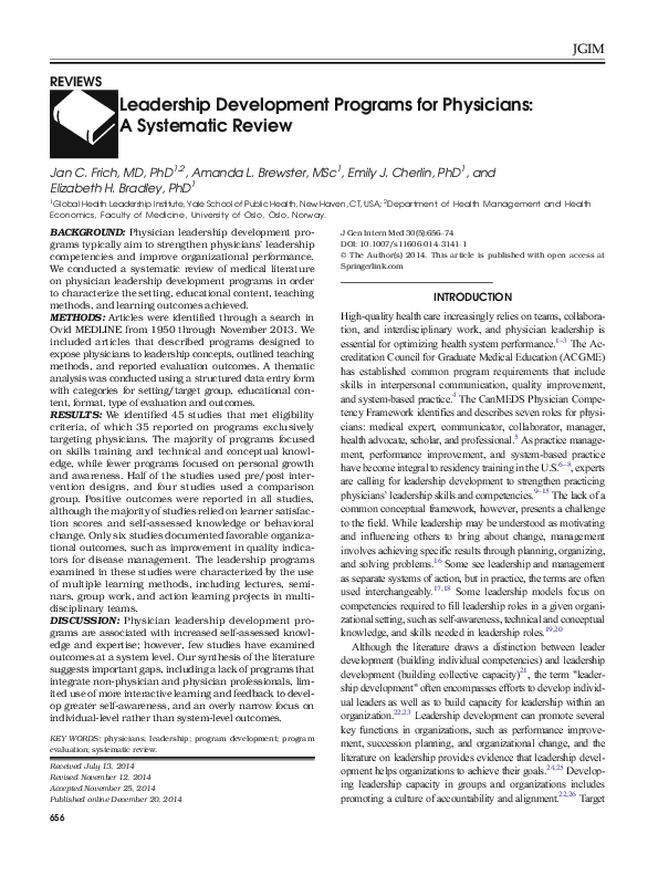 (PDF) Leadership Development Programs for Physicians: A Systematic Review