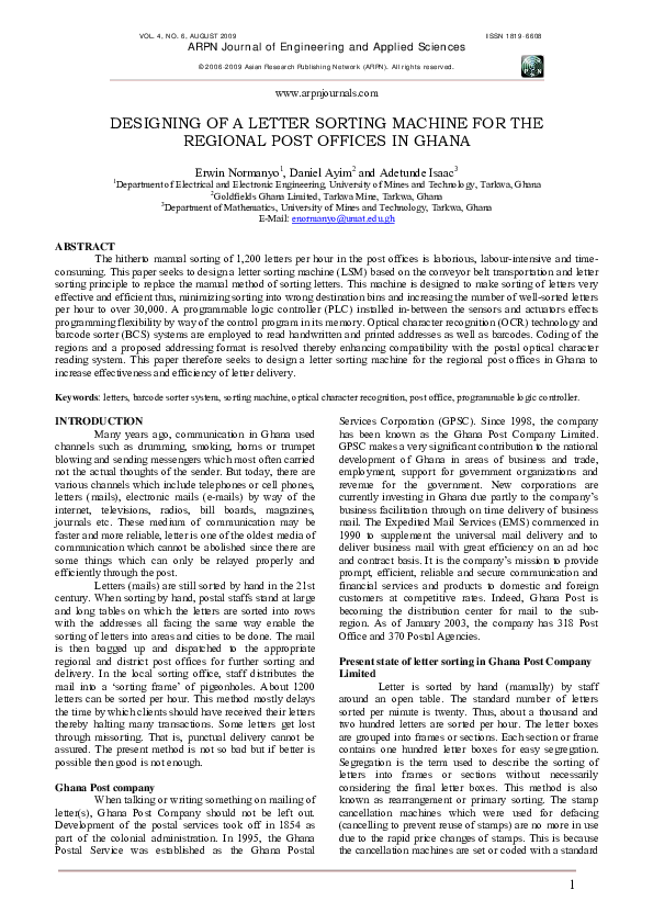 (PDF) Designing of a Letter Sorting Machine for the Regional Post ...