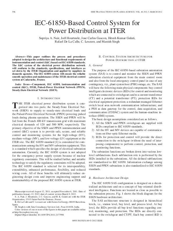 (PDF) IEC-61850-Based Control System for Power Distribution at ITER