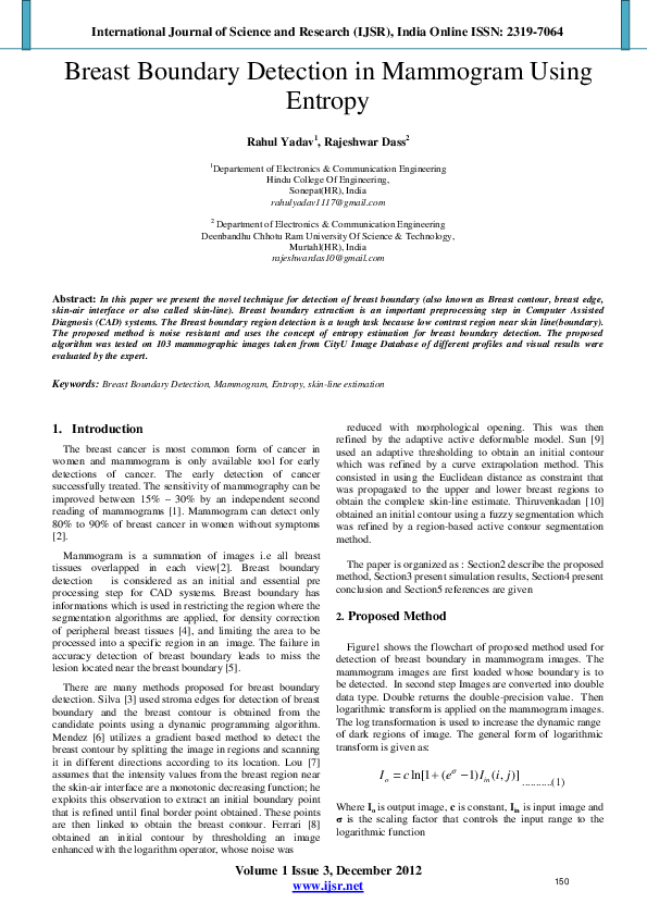Pdf Breast Boundary Detection In Mammogram Using Entropy