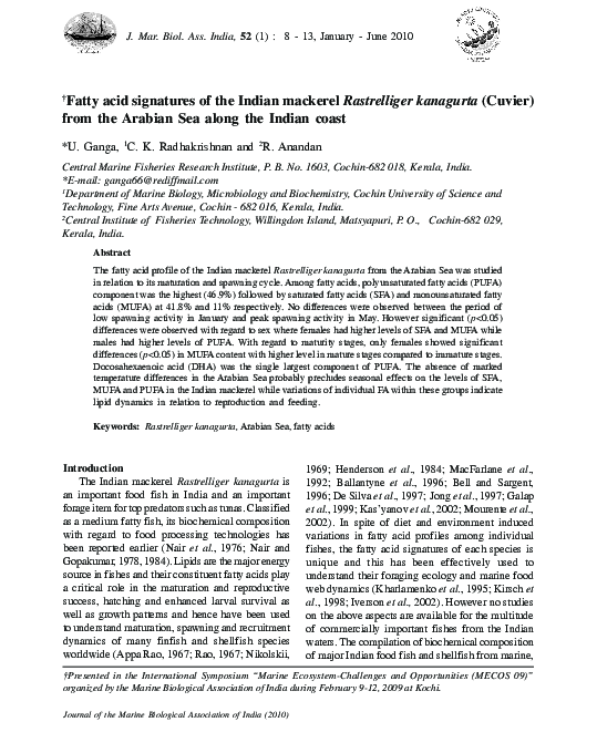 (PDF) Fatty acid signatures of the Indian mackerel Rastrelliger ...