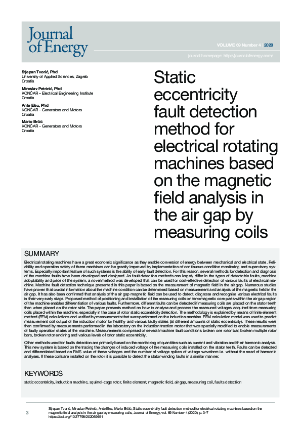 (PDF) Static Eccentricity Fault Detection Method for Electrical Rotating Machines Based on the ...