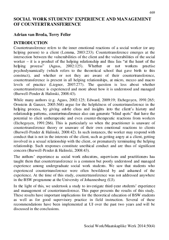 (PDF) Social Work Students’ Experience and Management of ...