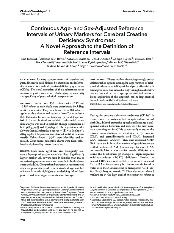 (PDF) Continuous Age- and Sex-Adjusted Reference Intervals of Urinary Markers for Cerebral ...