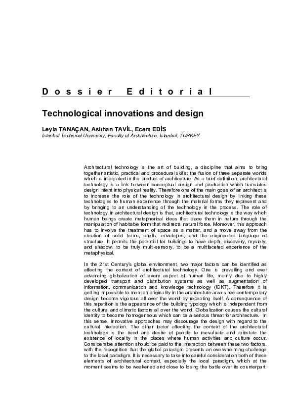 (PDF) Technological innovations and design