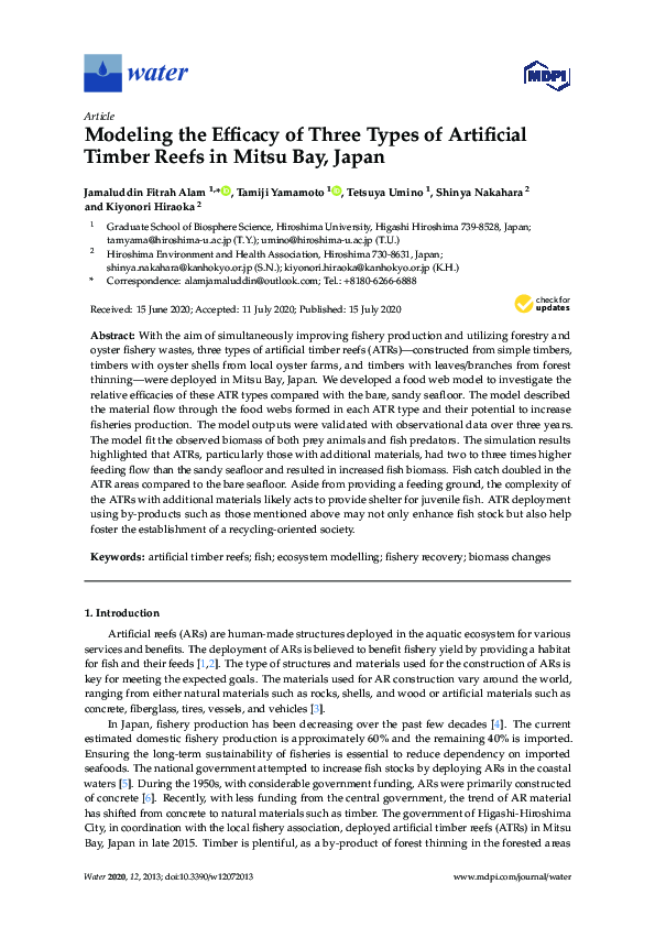 (PDF) Modeling the Efficacy of Three Types of Artificial Timber Reefs ...