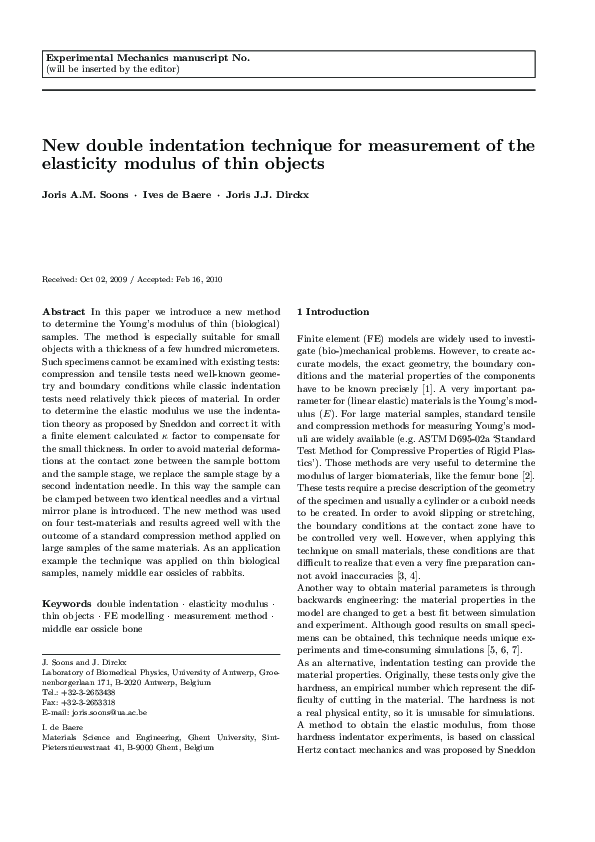 (PDF) New Double Indentation Technique for Measurement of the ...