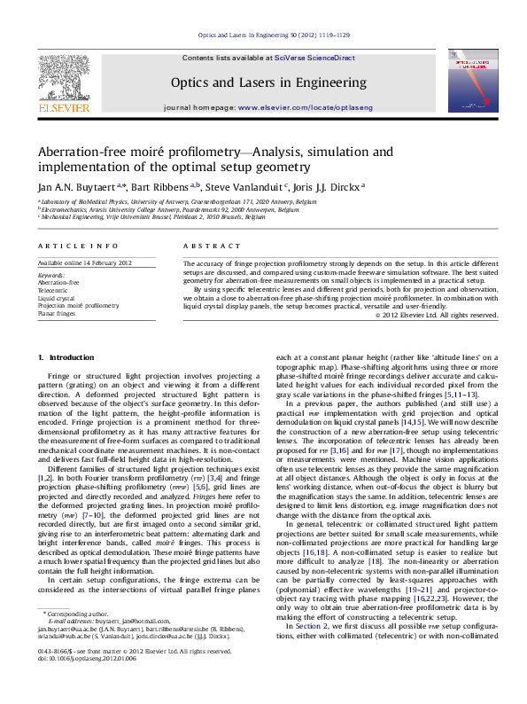 (PDF) Aberration-free moiré profilometry—Analysis, simulation and implementation of the optimal ...
