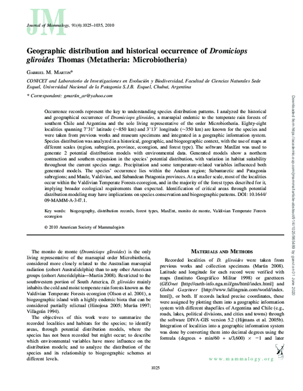 (PDF) Geographic distribution and historical occurrence of Dromiciops ...