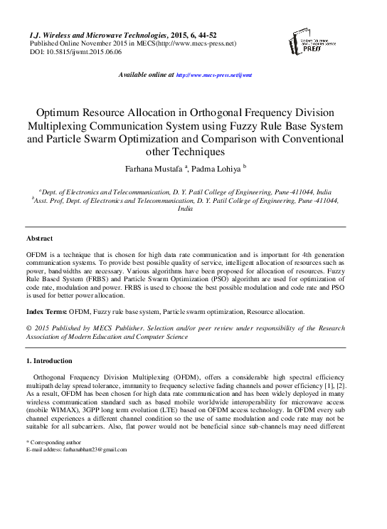 (PDF) Optimum Resource Allocation in Orthogonal Frequency Division Multiplexing Communication ...