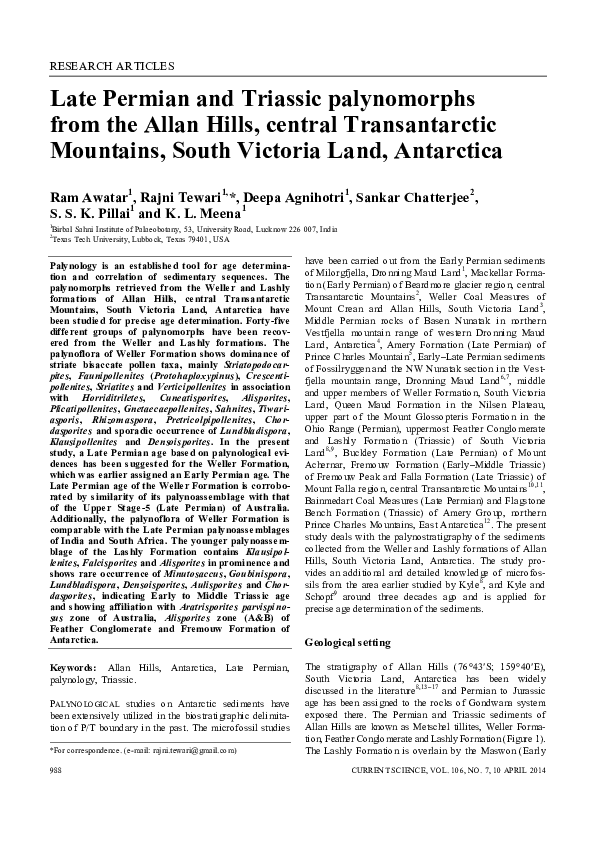 (PDF) Late Permian and Triassic palynomorphs from the Allan Hills ...