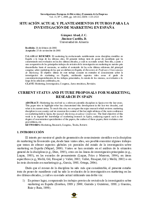 (PDF) Current status and future proposals for marketing, research in ...