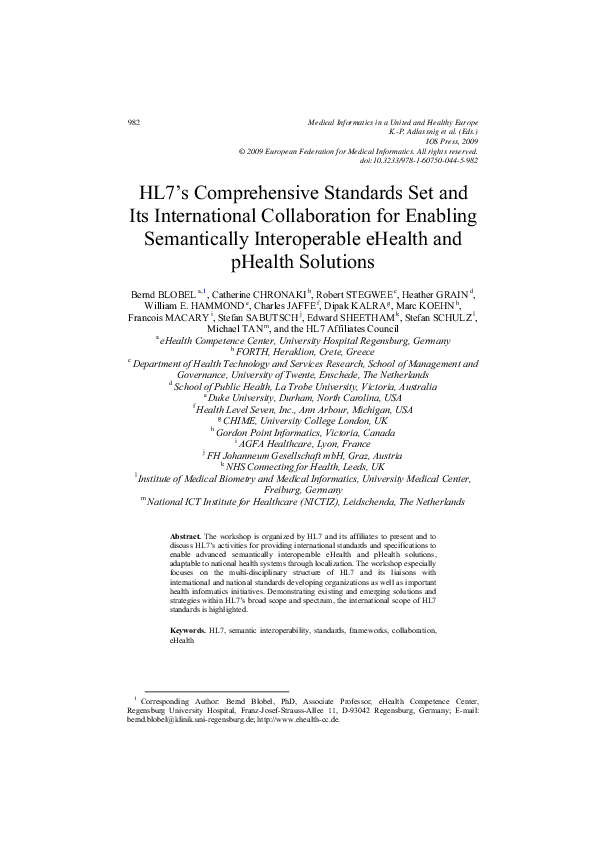 (PDF) HL7's Comprehensive Standards Set and Its International Collaboration for Enabling ...