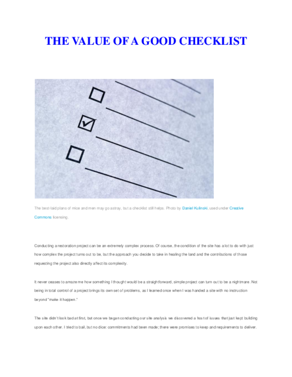 (PDF) The Value of a Good Checklist