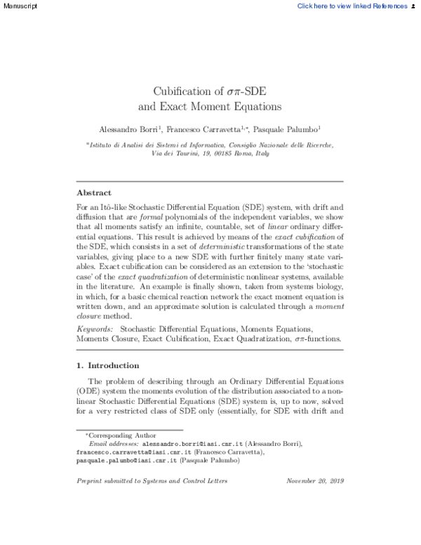 (PDF) Cubification of σπ-SDE and exact moment equations