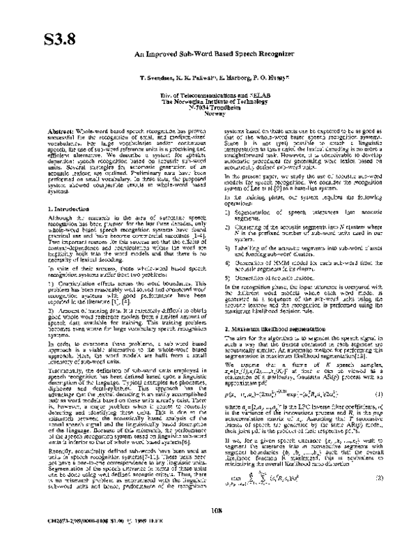 (PDF) An improved sub-word based speech recognizer