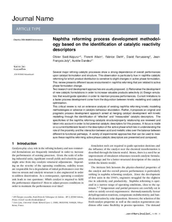 (PDF) A naphtha reforming process development methodology based on the ...