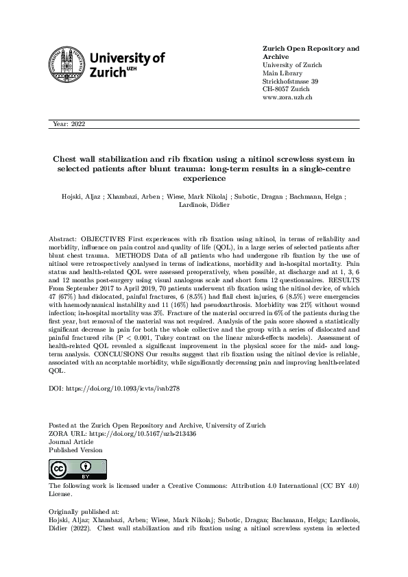 (PDF) Chest wall stabilization and rib fixation using a nitinol ...