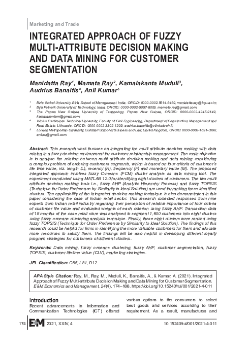Pdf Integrated Approach Of Fuzzy Multi Attribute Decision Making And Data Mining For Customer