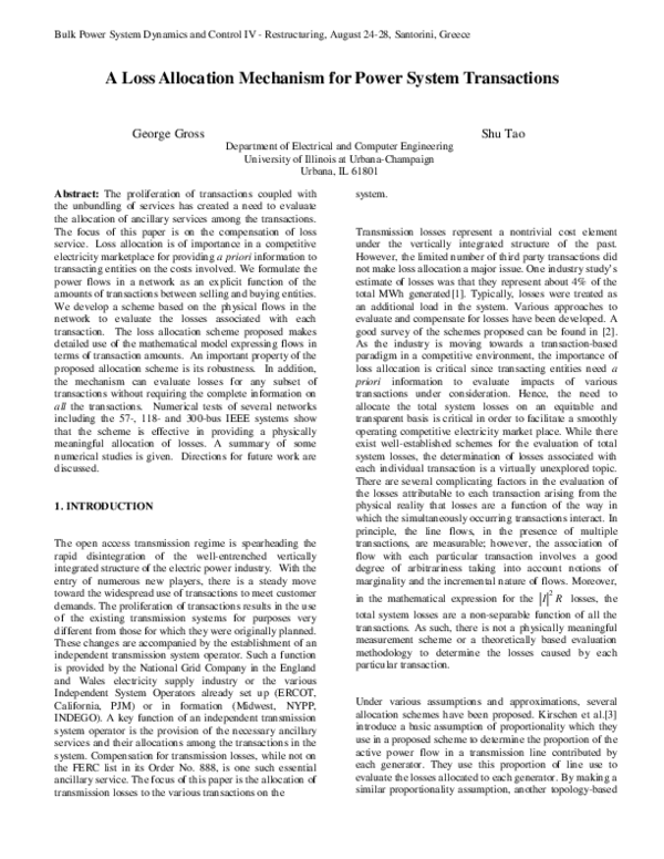 (PDF) A Loss Allocation Mechanism for Power System Transactions