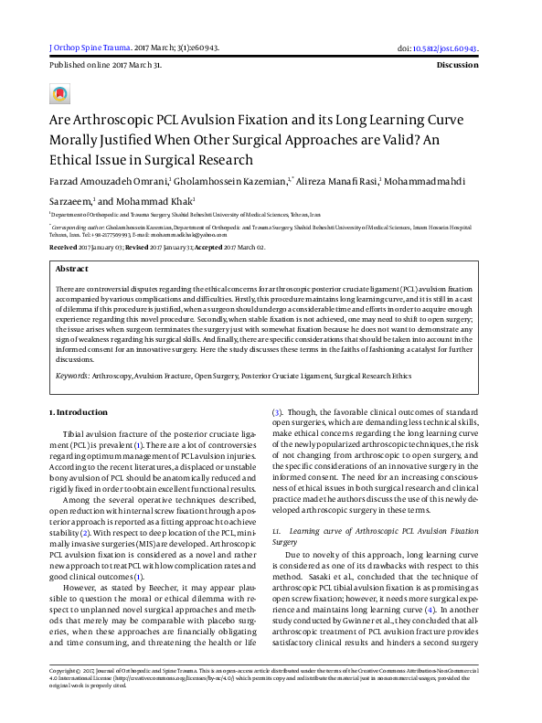 (PDF) Are Arthroscopic PCL Avulsion Fixation and its Long Learning ...