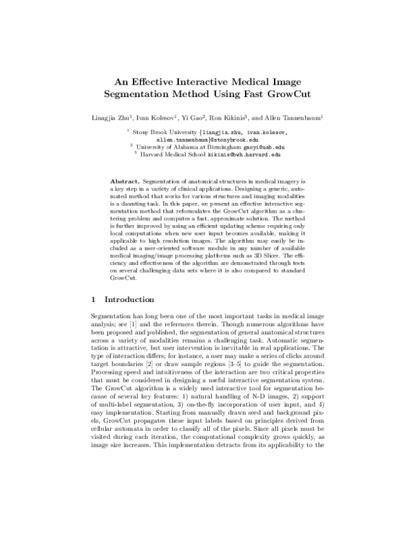 Pdf An Effective Interactive Medical Image Segmentation Method Using Fast Growcut 