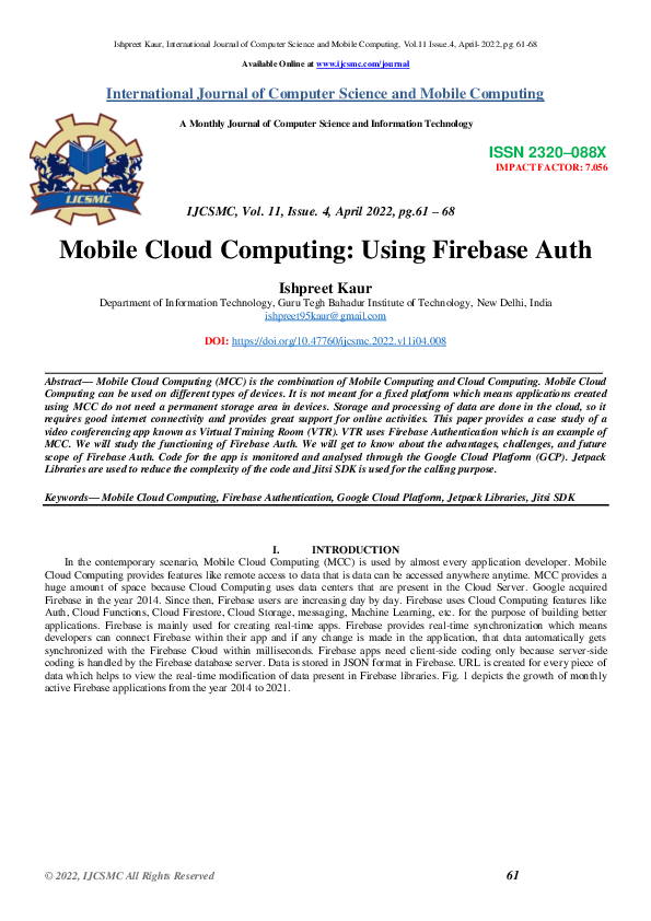 (PDF) Mobile Cloud Computing: Using Firebase Auth