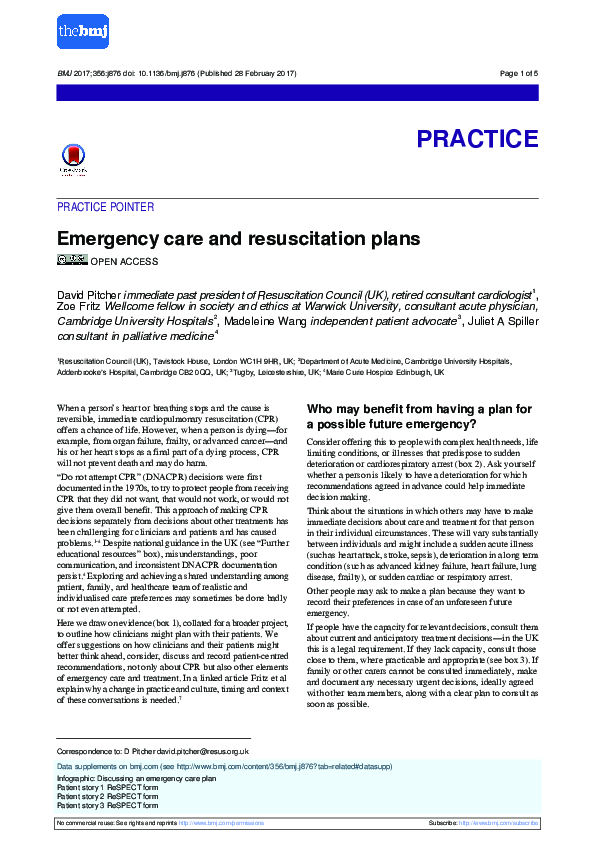 (PDF) Emergency care and resuscitation plans