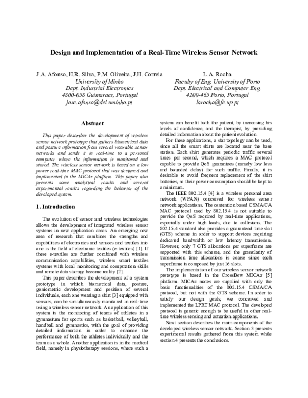 (PDF) Design and Implementation of a Real-Time Wireless Sensor Network