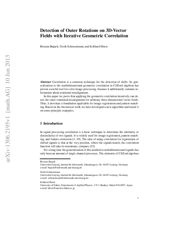 Pdf 3 Detection Of Outer Rotations On 3d Vector Fields With Iterative Geometric Correlation
