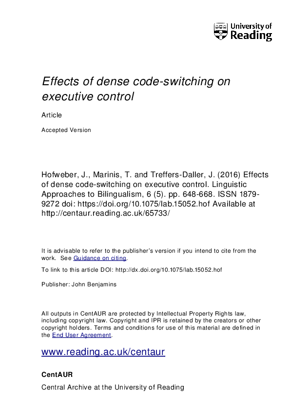 (PDF) Effects of dense code-switching on executive control