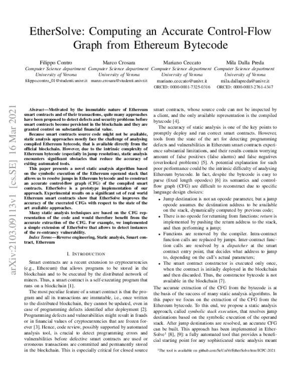 (PDF) EtherSolve: Computing an Accurate Control-Flow Graph from ...
