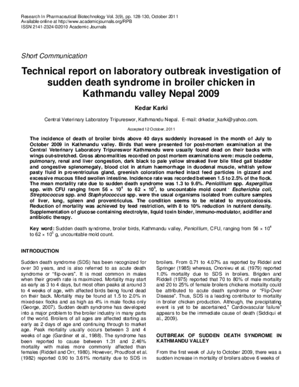 (PDF) Sudden Death Syndrome in Broiler Chicken in