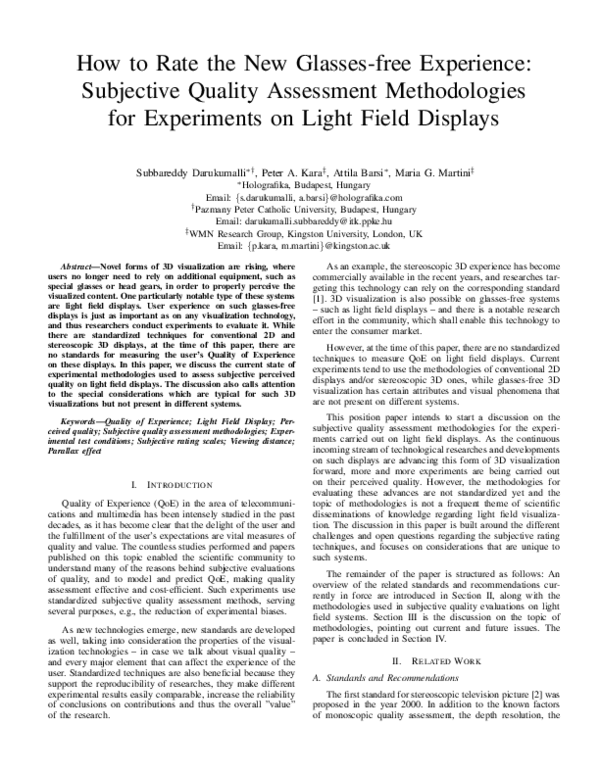 (PDF) How to rate the new glasses-free experience : subjective quality assessment methodologies ...