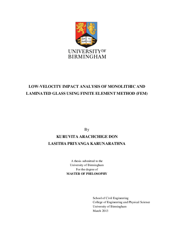 Pdf Low Velocity Impact Analysis Of Monolithic And Laminated Glass