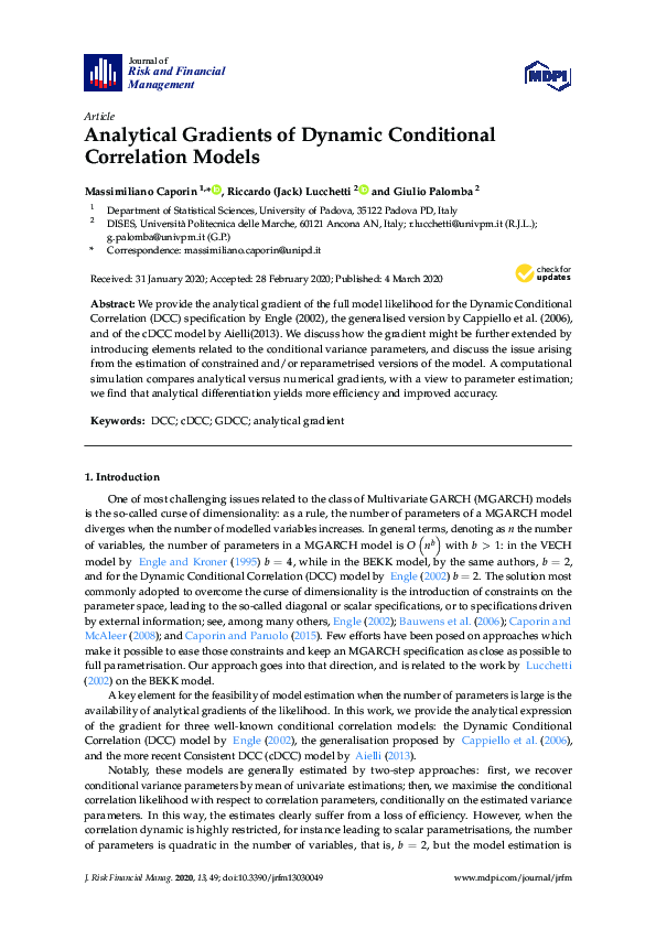 Pdf Analytical Gradients Of Dynamic Conditional Correlation Models