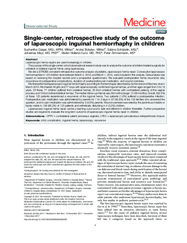 (PDF) Single-center, retrospective study of the outcome of laparoscopic ...