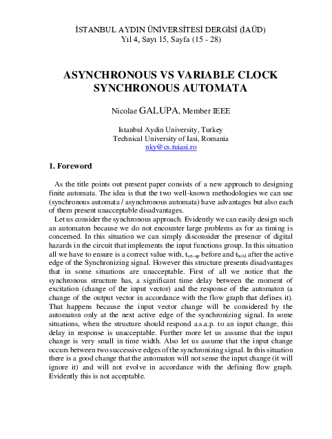 Pdf Asynchronous Vs Variable Clock Synchronous Automata