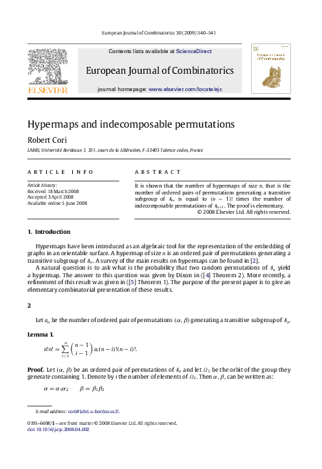 (PDF) Hypermaps and indecomposable permutations