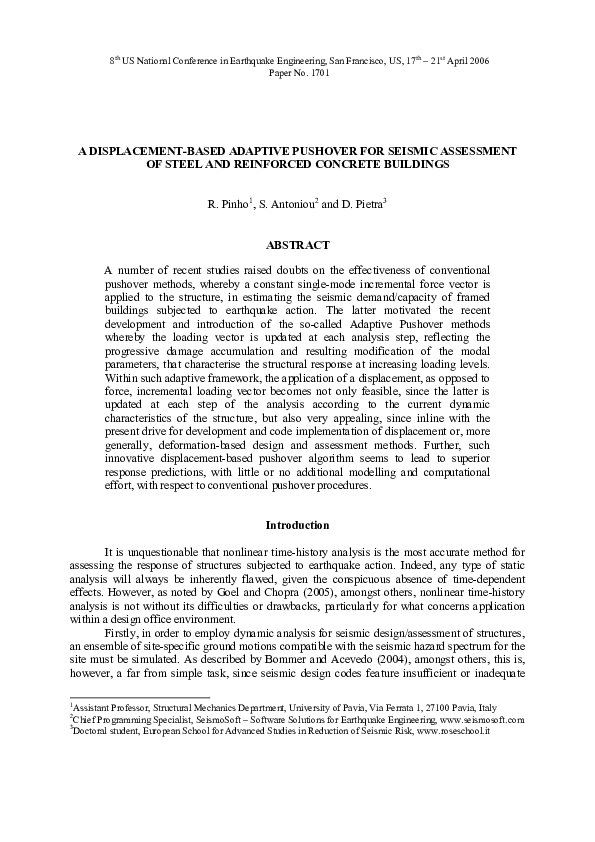 (PDF) A Displacement-Based Adaptive Pushover for Seismic Assessment of Steel and Reinforced ...