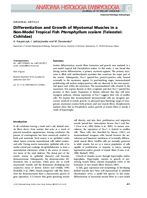 (PDF) Differentiation and Growth of Myotomal Muscles in a Non-Model ...