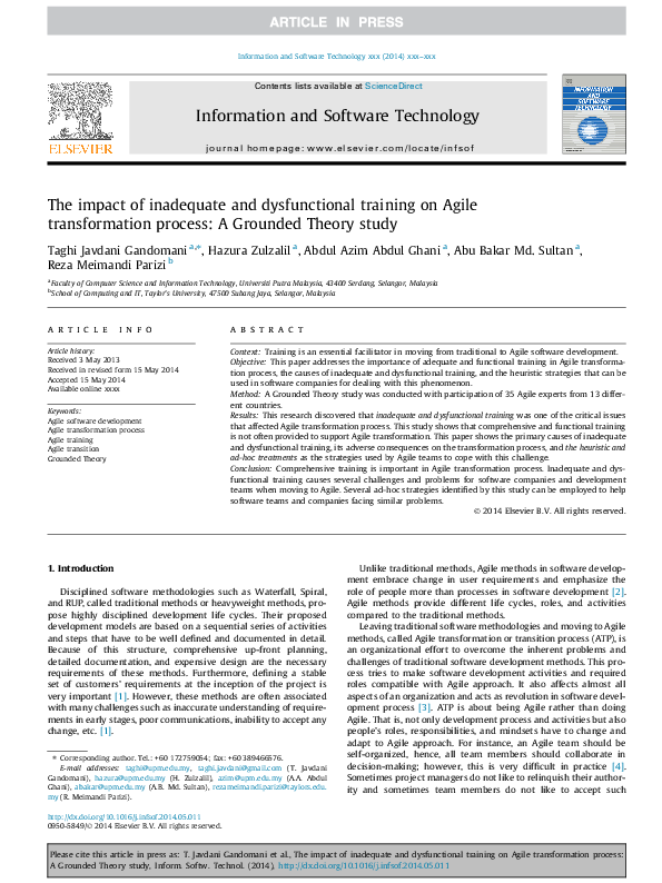 (PDF) The impact of inadequate and dysfunctional training on Agile ...