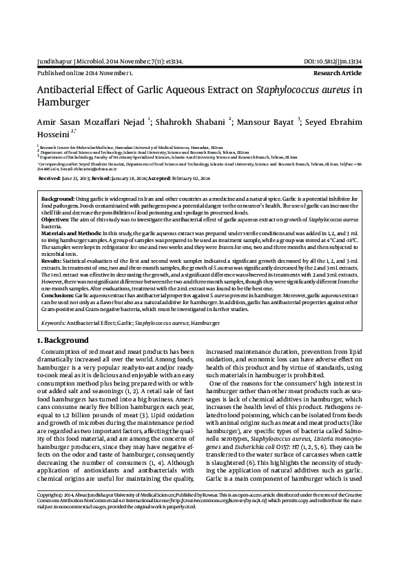 (PDF) Antibacterial Effect of Garlic Aqueous Extract on Staphylococcus ...