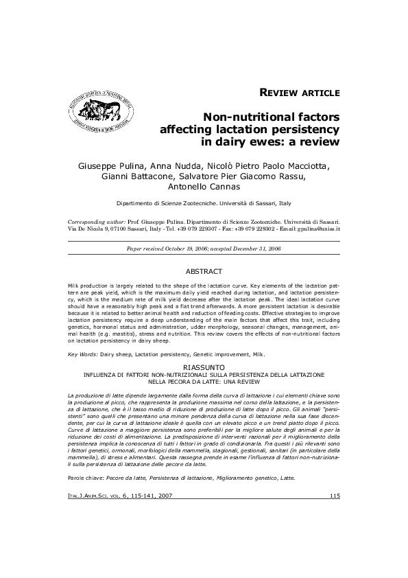 (PDF) Non-nutritional factors affecting lactation persistency in dairy ...