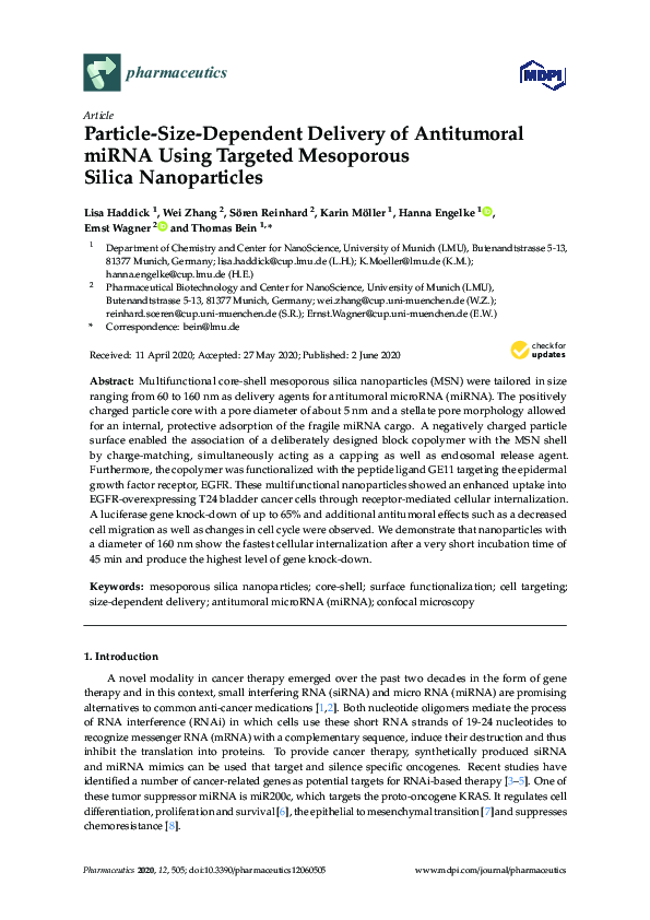 (PDF) Particle-Size-Dependent Delivery of Antitumoral miRNA Using ...