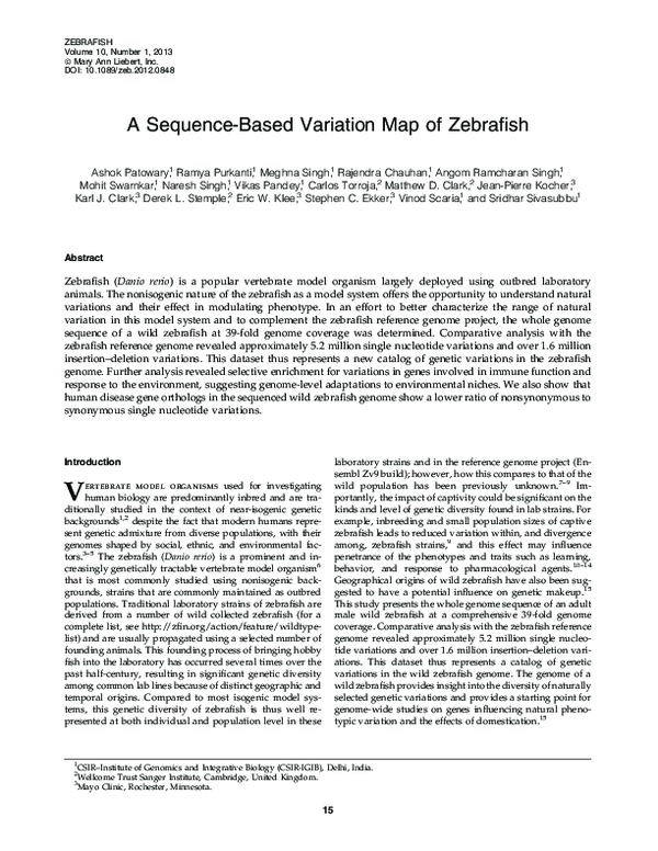 (PDF) A Sequence-Based Variation Map of Zebrafish