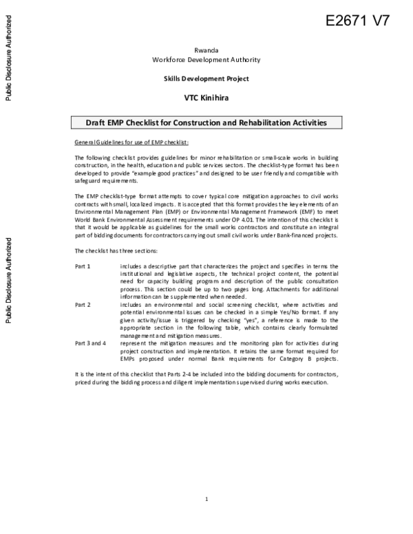 (PDF) VTC Kinihira : environmental management plan (EMP) checklist