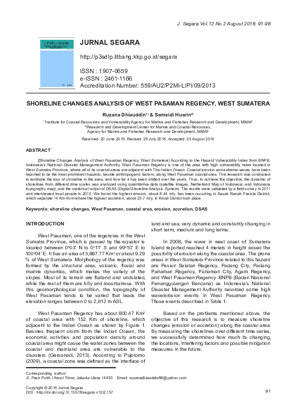 (PDF) Shoreline Changes Analysis of West Pasaman Regency, West Sumatera